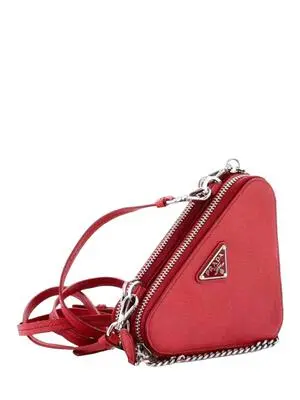 Prada Triangle Double Zip Pouch Bag With Chain Saffiano Leather Mini Crossbody Bag Red