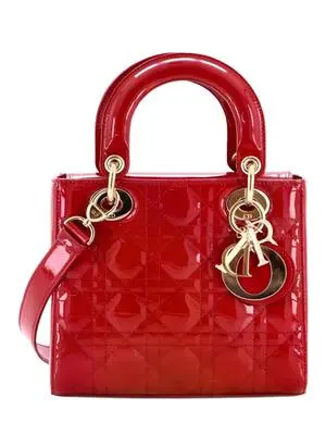 Dior Lady Bag Cannage Quilt Patent Small Satchel - Red