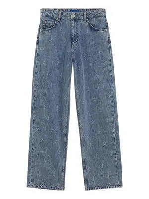 Hugo Wide-leg Loose-fit Jeans In Logo-jacquard Denim - Patterned
