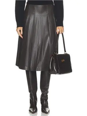 Commando Faux Leather Pleated Midi Skirt In Black - Espresso