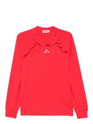 SHUSHU/TONG Ruffled Logo-embroidered T-shirt - Red