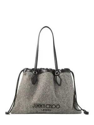 JIMMY CHOO Blended-fabric Herringbone Drawstring Shoulder Bag - Black