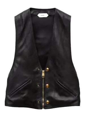 Versace V-neck Leather Gilet - Black