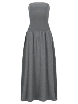 AMOMENTO Ribbed Shirring Knit Maxi Dress