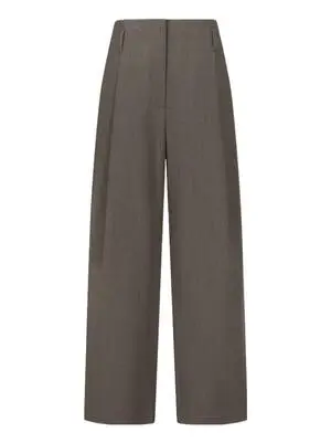 AMOMENTO Straight Tuck Pants - Brown