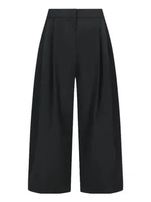AMOMENTO Double-pleated Wide-leg Trousers - Black
