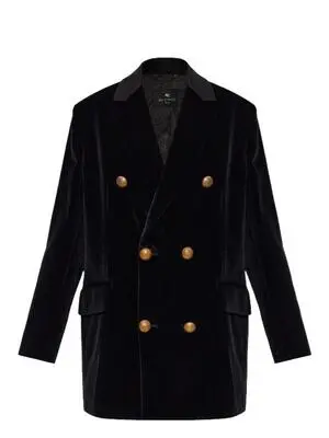 Etro Long Double-breasted Stretch Cotton Velvet Jacket - Black