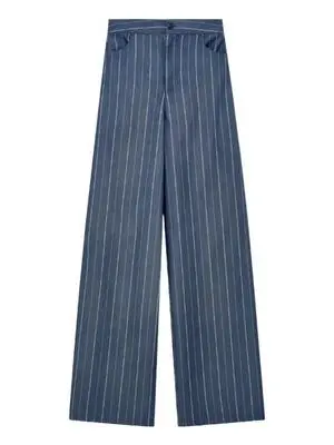 Emporio Armani Trousers In Jacquard Striped Denim With A Wide Leg - Blue