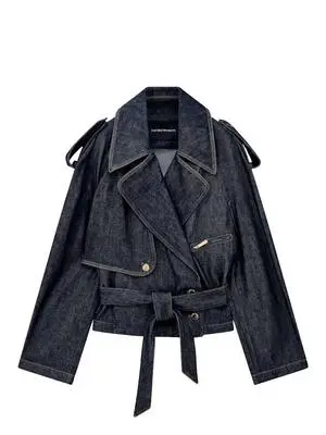EMPORIO ARMANI Belted Denim Jacket With Wide Lapels And Epaulettes