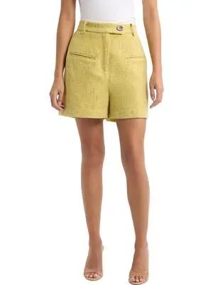 Oddmuse High Waist Tweed Shorts - Chartreuse