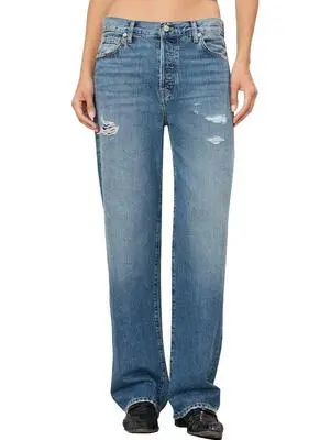 Eterne Saint High Waist Ripped Boyfriend Jeans - Medium Indigo