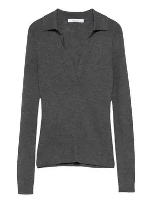 Max Mara Angel Ribbed-knit V-neck Sweater - Grey