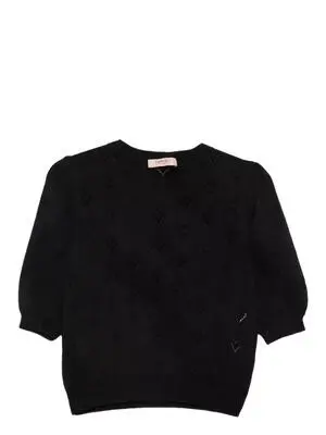 TWINSET Heart-pointelle Short-sleeve Sweater - Black