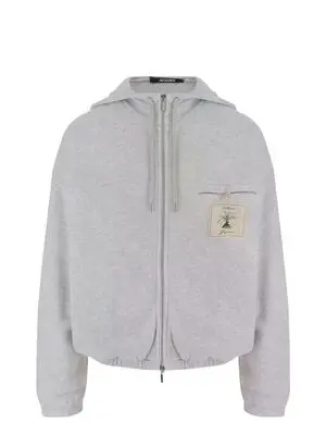Jacquemus Logo-embroidered Zip-up Hoodie - Grey