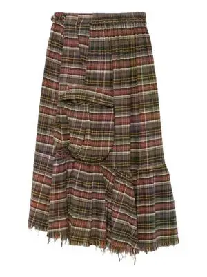R13 Plaid-pattern Cargo Midi Skirt Brown