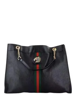Gucci Rajah Chain Leather Large Tote Bag - Black