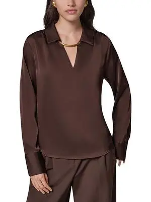 Donna Karan New York Embellished Long Sleeve Blouse - Espresso