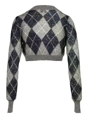 SHUSHU/TONG Argyle-knit Cropped Cardigan - Grey