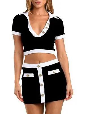 L'Agence Chic Short Sleeve Swim Top - Black