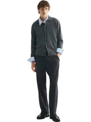 H&M Regular-fit Dress Pants - Dark Gray/checked
