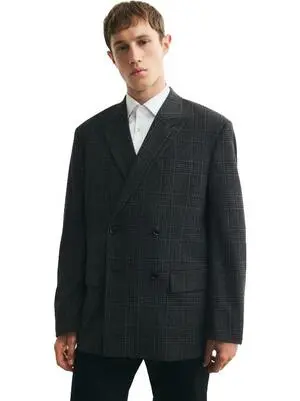 H&M Relaxed-fit Double-breasted Jacket Dark Gray/checked