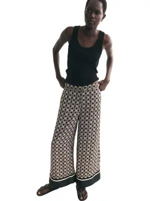 H&M Wide-leg Pants - Black/patterned