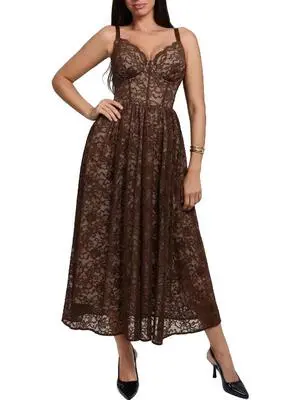 POPILUSH All-in-one Corset Bodice Built-in Shapewear Dress - Camel