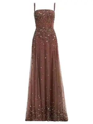 Elie Saab Bead-embroidered Maxi Dress - Brown