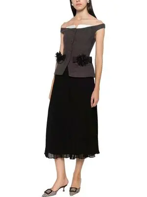 SELF-PORTRAIT Off-shoulder Pleated Midi Dress - Black