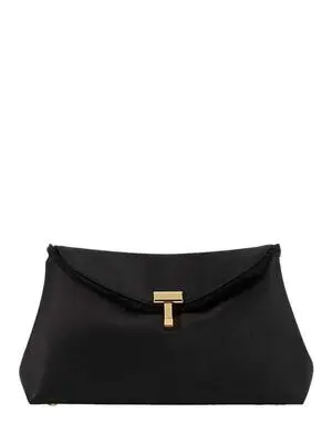 TOTEME Mini T-lock Frayed Satin Clutch Black Black