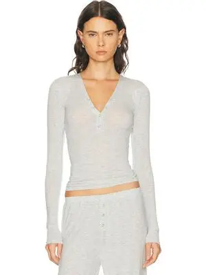 NEGATIVE UNDERWEAR Whipped Henley Top In Grey - Cloud