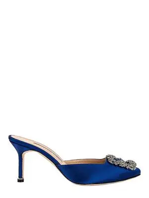 Manolo Blahnik Satin Hangisimu 70 Mule In Royal - True Blue