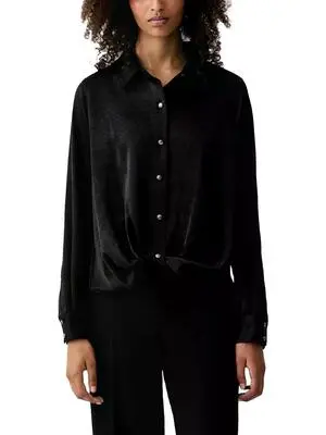 Dkny Crinkled-finish Twist-front Shirt - Black