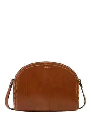 A.p.c. Demi-lune Topstitched Leather Shoulder Bag Brown