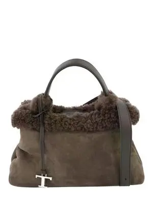 TOD'S Shearling-trim Leather Tote Bag