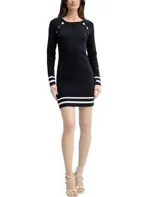 MORGAN Button-embellished Striped-trim Mini Dress