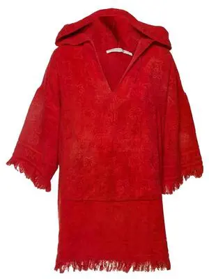Zimmermann Hooded Fringed Mini Dress - Red