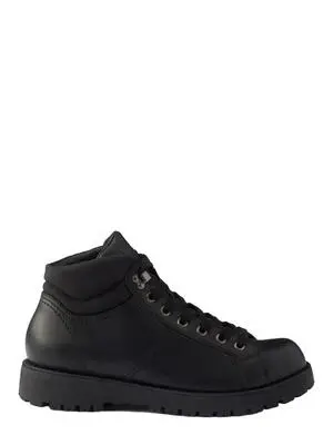 Prada Lace-up Leather And Re-nylon Boots - Black