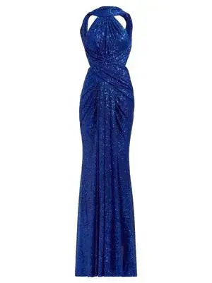 Elie Saab Sequin-embellished Halter-neck Maxi Dress - Blue