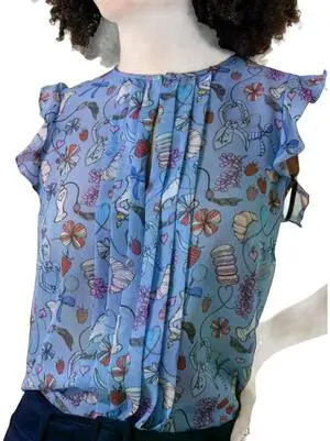 MAISON COMMON Perfume-print Silk Blouse Blue