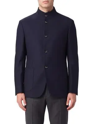 Giorgio Armani Slim Fit Single-breasted Virgin Wool Blazer With High Collar - Navy