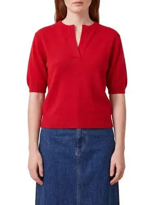 Pinko Wool And Cashmere Crewneck Jumper With Short Puff Sleeves Red