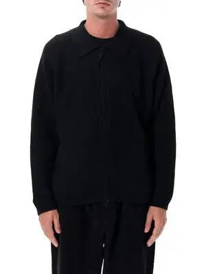 Universal Works Zip-up Polo Cardigan In Recycled Wool - Black