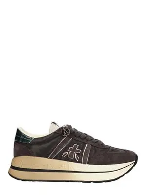 Premiata Bethcoin Suede And Mesh Trainers With Colour-block Design And Platform Sole - Brown