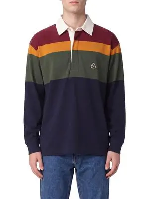Isabel Marant Étoile Striped Long-sleeve Cotton Polo With Concealed Placket - Blue