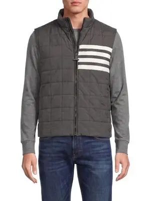 Thom Browne Quilted Tech Fabric Gilet With 4-bar Motif And High Neck - Grey