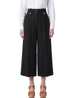 Zimmermann High-waisted Cropped Wide Leg Wool And Silk Trousers With Darts - Black