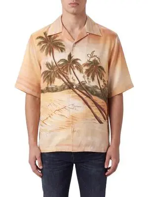 Amiri Short-sleeved Graphic Print Silk Shirt With Cuban Collar Multicolor