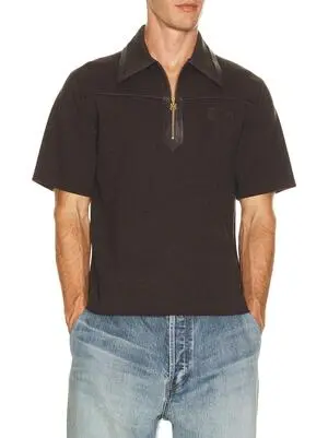 Amiri Leather Trim Knit Zipped Polo - Husk