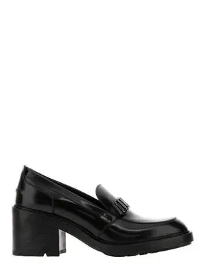 FERRAGAMO Vara Penny Loafers In Brushed Leather With Mid Heel - Black
